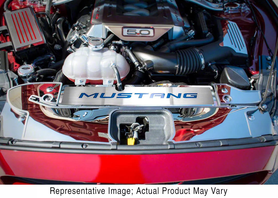Mustang Polished/Brushed Radiator Cover with Mustang Lettering; Brushed ...