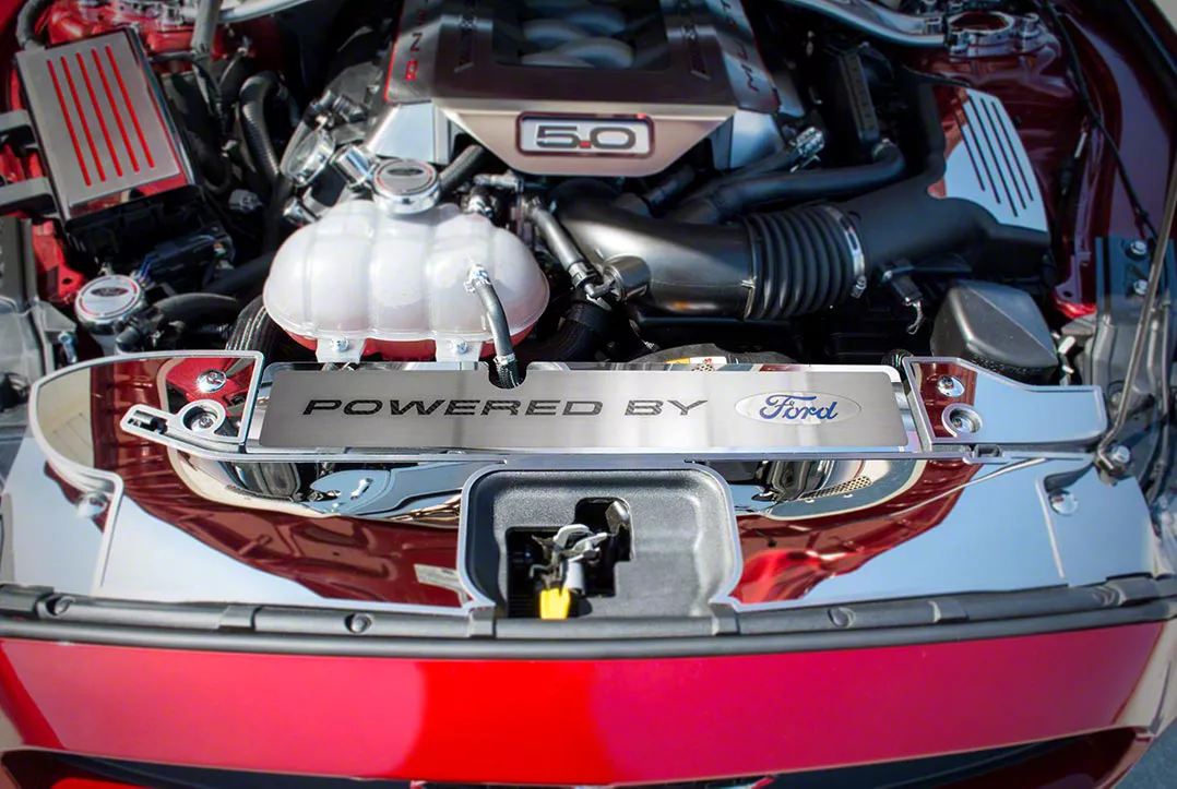 Mustang Polished/Brushed Radiator Cover with Powered by Ford Logo ...