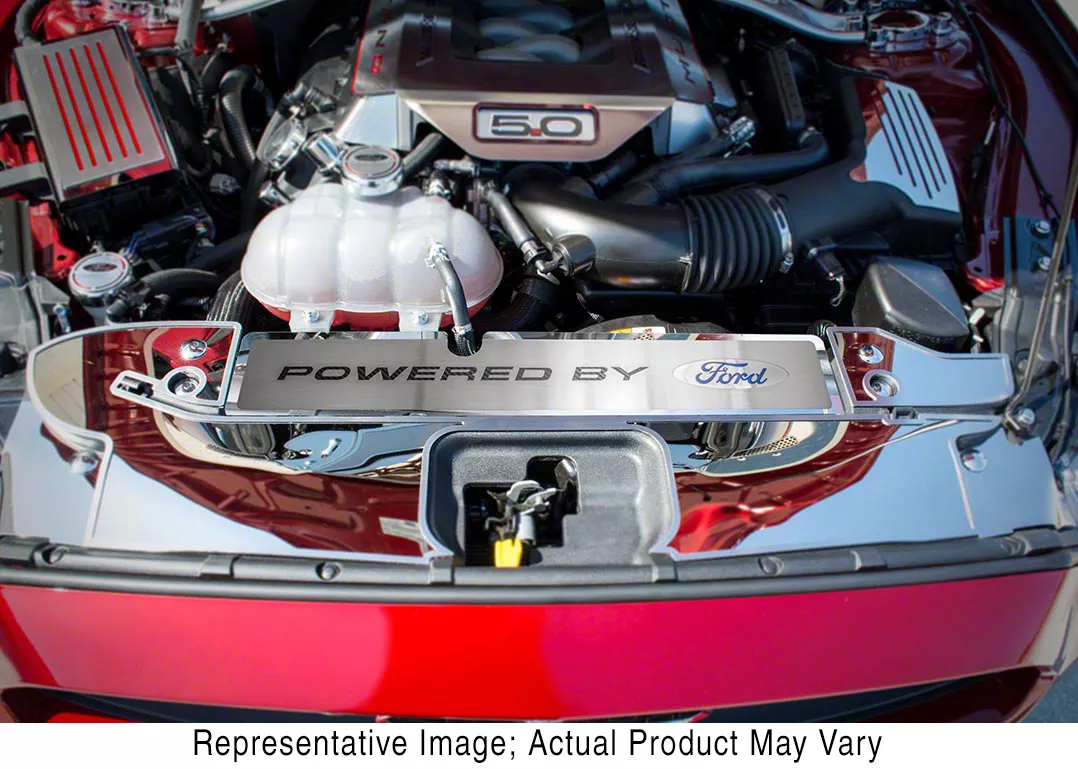 Mustang Polished/Brushed Radiator Cover with Powered by Ford Logo; Ford ...