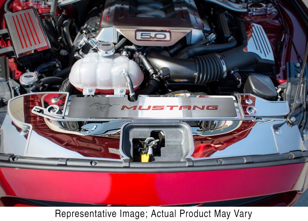 Mustang Polished/Brushed Radiator Cover with Running Pony Logo and ...