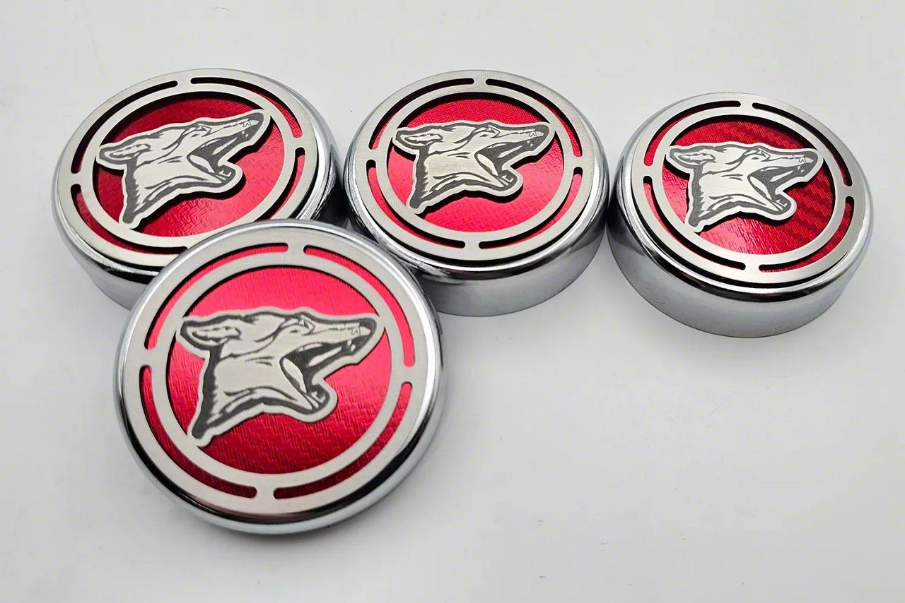 Mustang Pony Series Fluid Cap Covers; Red Carbon Fiber (15-25 Mustang w ...