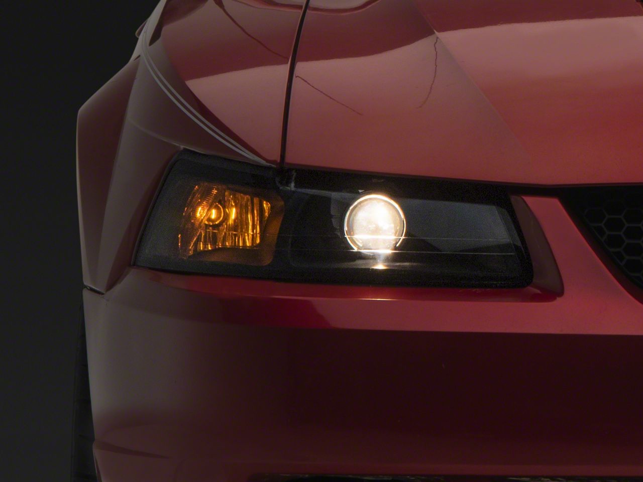 Mustang Projector Headlights; Matte Black Housing; Clear Lens (99-04 ...
