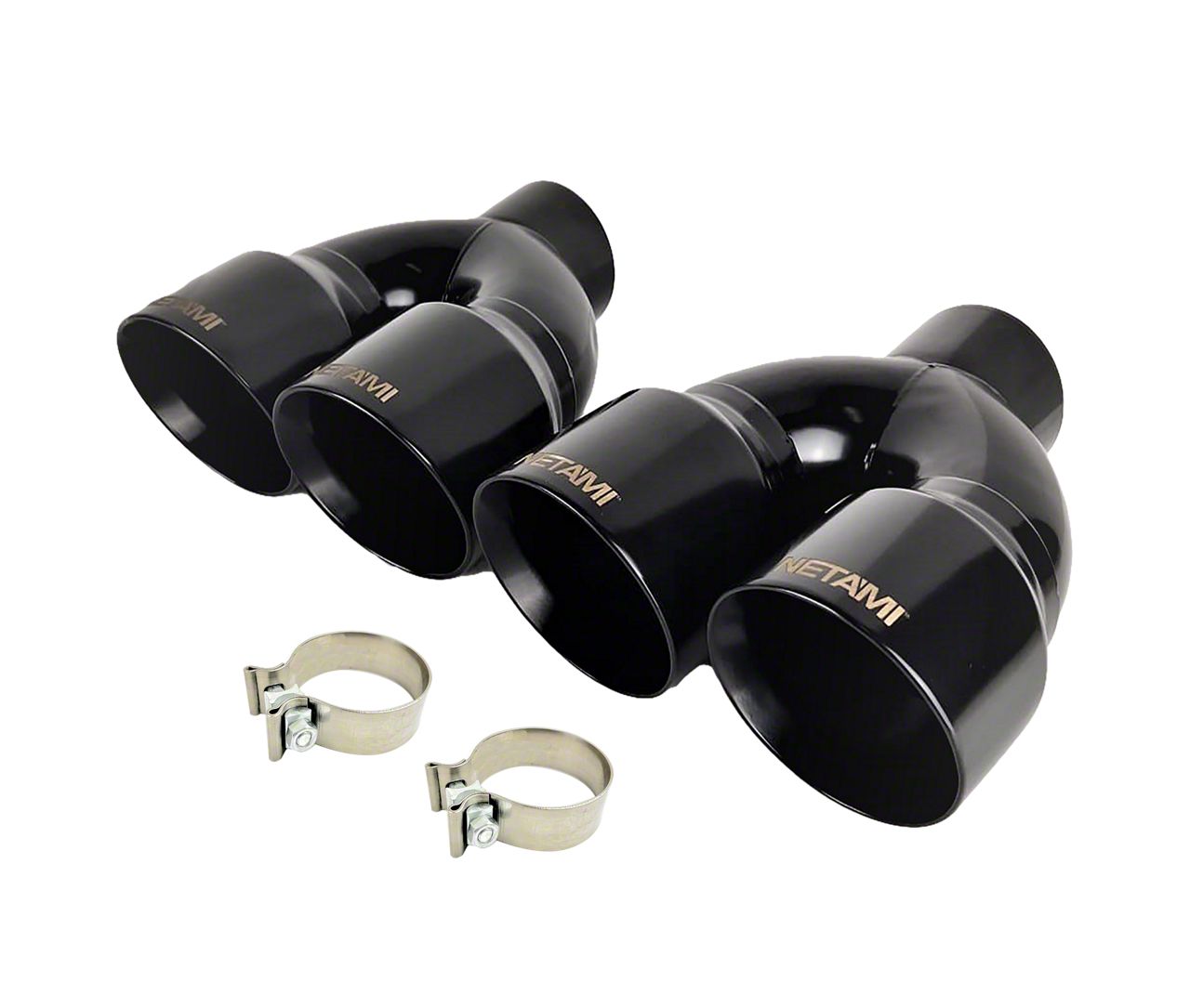 Mustang Quad Staggered Slant Cut Exhaust Tips; 4-Inch; Gloss Black ...