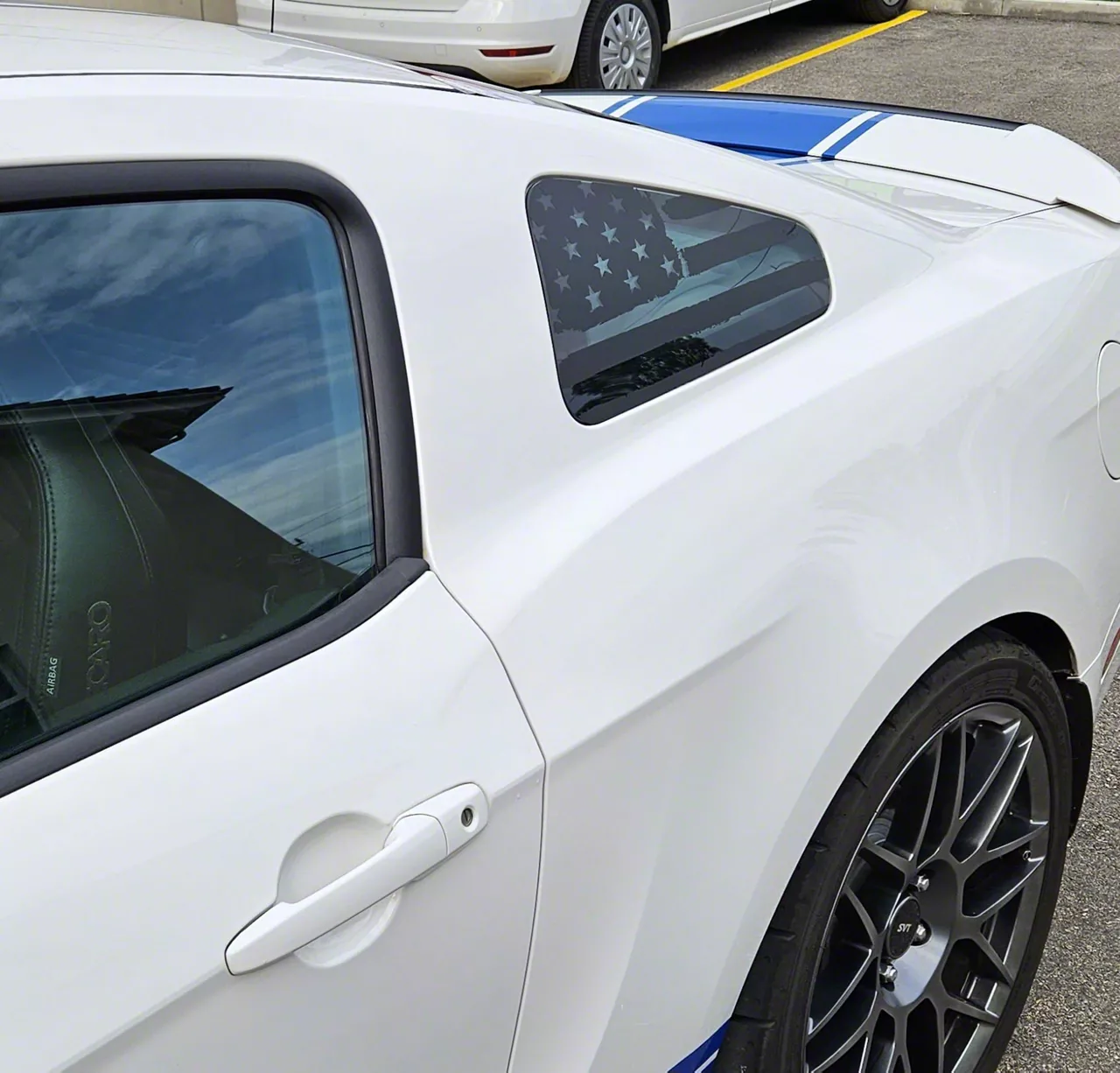 Mustang Quarter Window Non-Distressed American Flag Decals; Red (10-14 ...