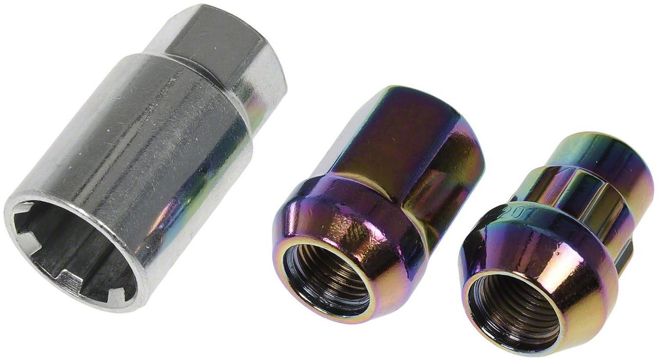 Mustang Rainbow/Neo-Chrome Acorn Wheel Lug Nut Lock Set; 1/2-Inch x 20 ...