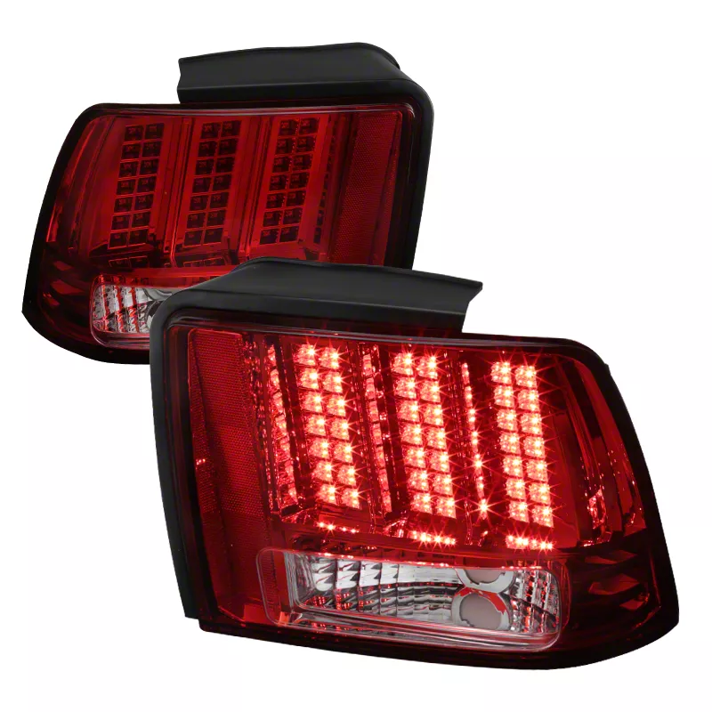 Mustang Sequential LED Tail Lights; Chrome Housing; Red Lens (99-04 ...