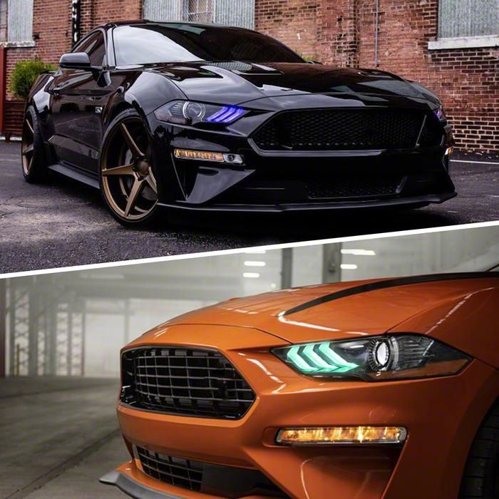 Mustang RGB Projector LED Headlights; Black Housing; Clear Lens (18-23 ...