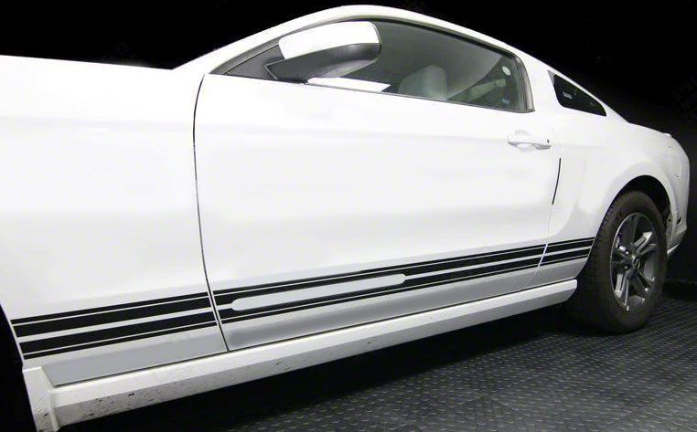 Mustang Rocker Panel Stripes; Gloss Black (18-23 Mustang) - Free Shipping