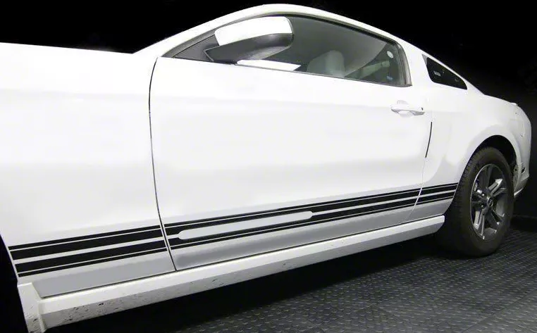 Mustang Rocker Panel Stripes; Matte Black (18-23 Mustang) - Free Shipping