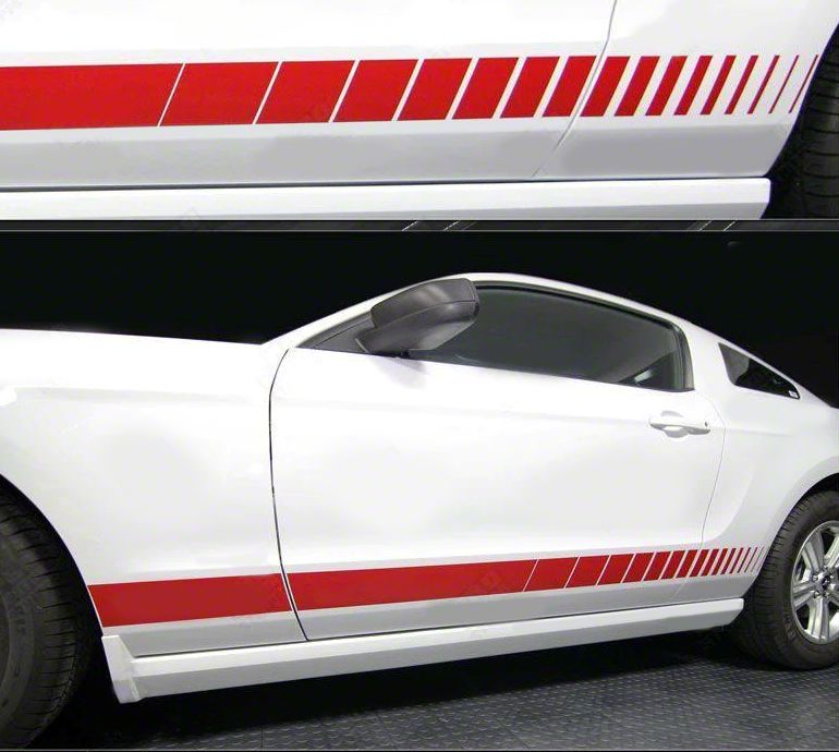 Mustang Rocker Panel Strobe Side Stripes; Matte Black (18-23 Mustang ...