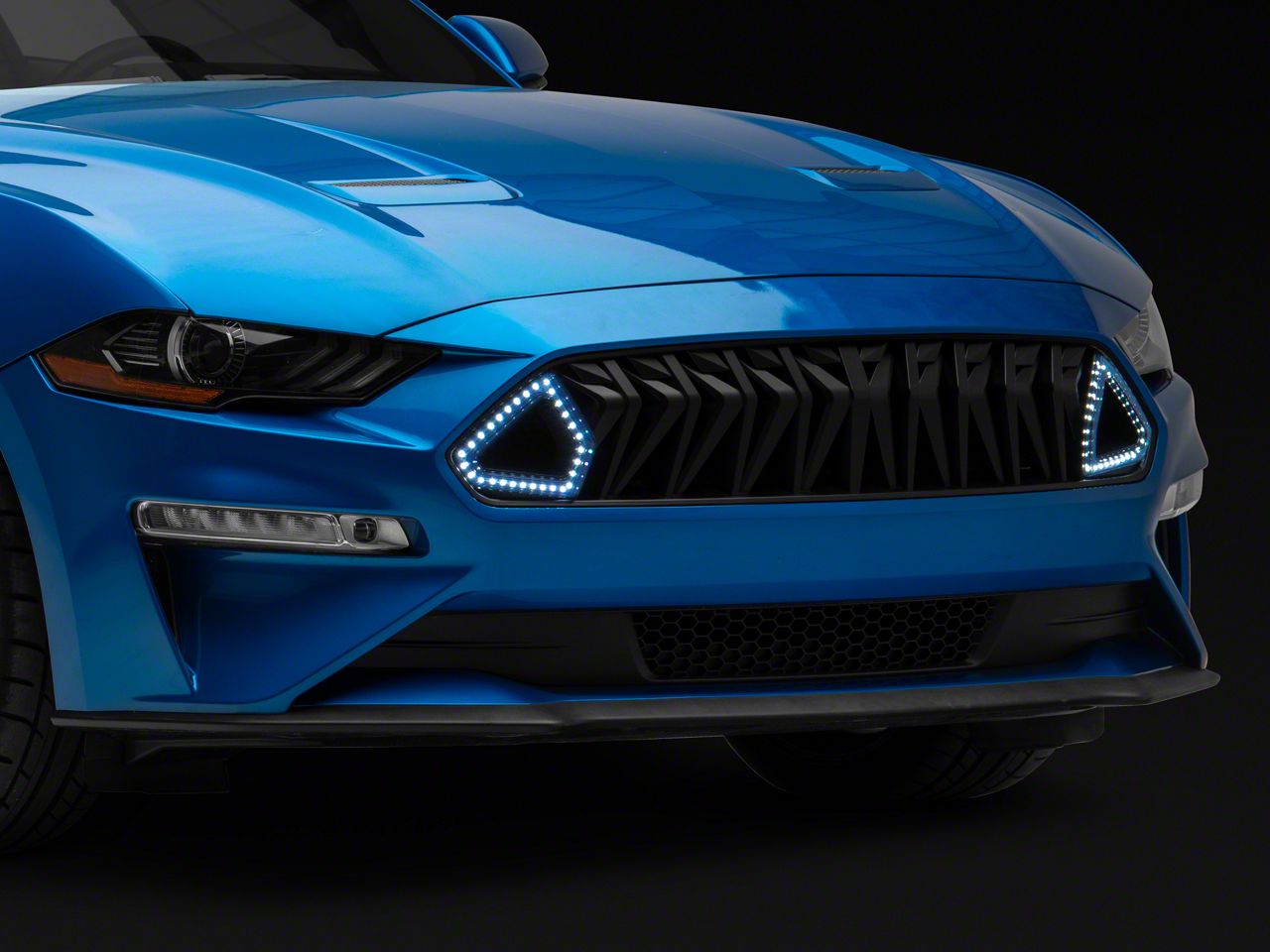 Mustang Shark Style Upper Grille with 3D LED Turn Signals; Matte Black ...