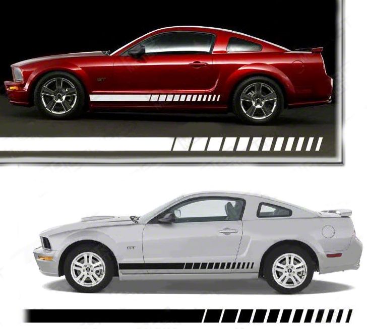 Mustang Side Rocker Panel Strobe Stripes; Gloss Black (15-17 Mustang ...