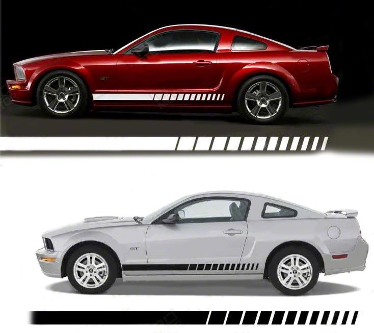 Mustang Side Rocker Panel Strobe Stripes; Gloss Black (18-23 Mustang ...