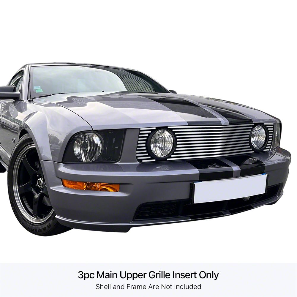 Mustang Stainless Steel Billet Upper Grille Overlay; Black (05-09 ...