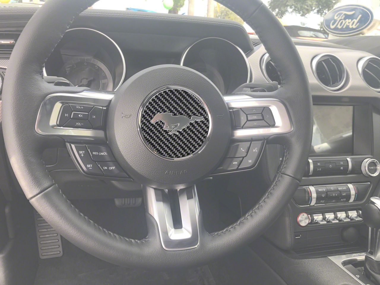Mustang Steering Wheel Center Badge Accent Trim; Forged Carbon Fiber ...