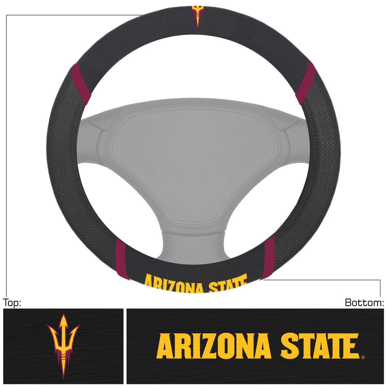 Mustang Steering Wheel Cover with Arizona State University Logo; Black ...