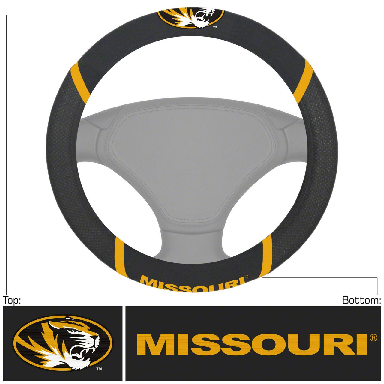 Mustang Steering Wheel Cover with University of Missouri Logo; Black ...