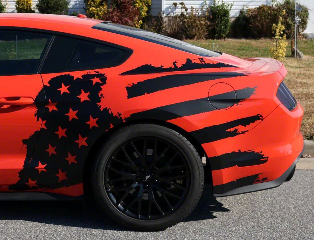 Mustang Tattered American Flag Body Graphic; Gloss Black (15-23 Mustang ...