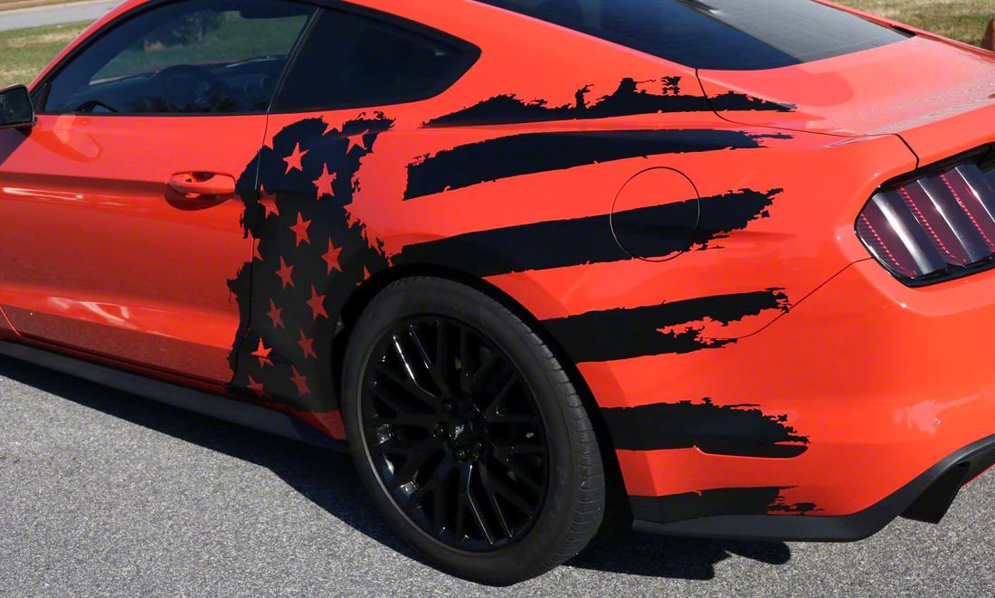 Mustang Tattered American Flag Body Graphic; Matte Black (15-23 Mustang ...