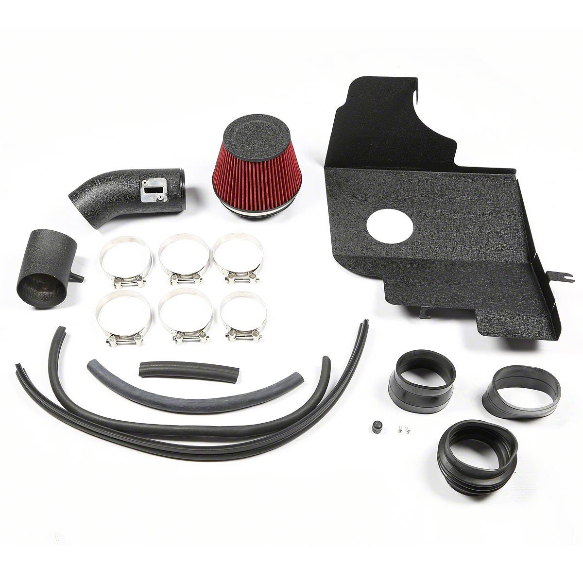 Mustang Aluminum Cold Air Intake with Red Filter and Heat Shield; Black ...