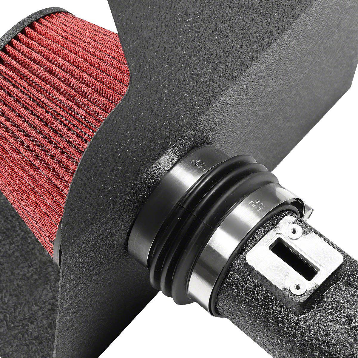 Mustang Aluminum Cold Air Intake with Red Filter and Heat Shield; Black ...