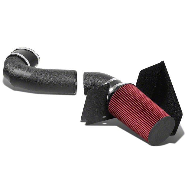 Mustang Aluminum Cold Air Intake with Red Filter and Heat Shield; Black ...