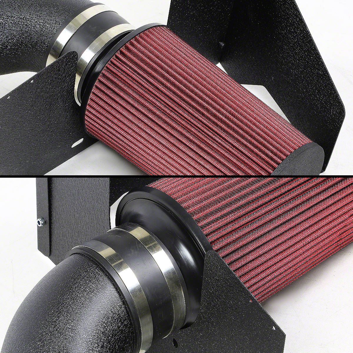 Mustang Aluminum Cold Air Intake with Red Filter and Heat Shield; Black ...