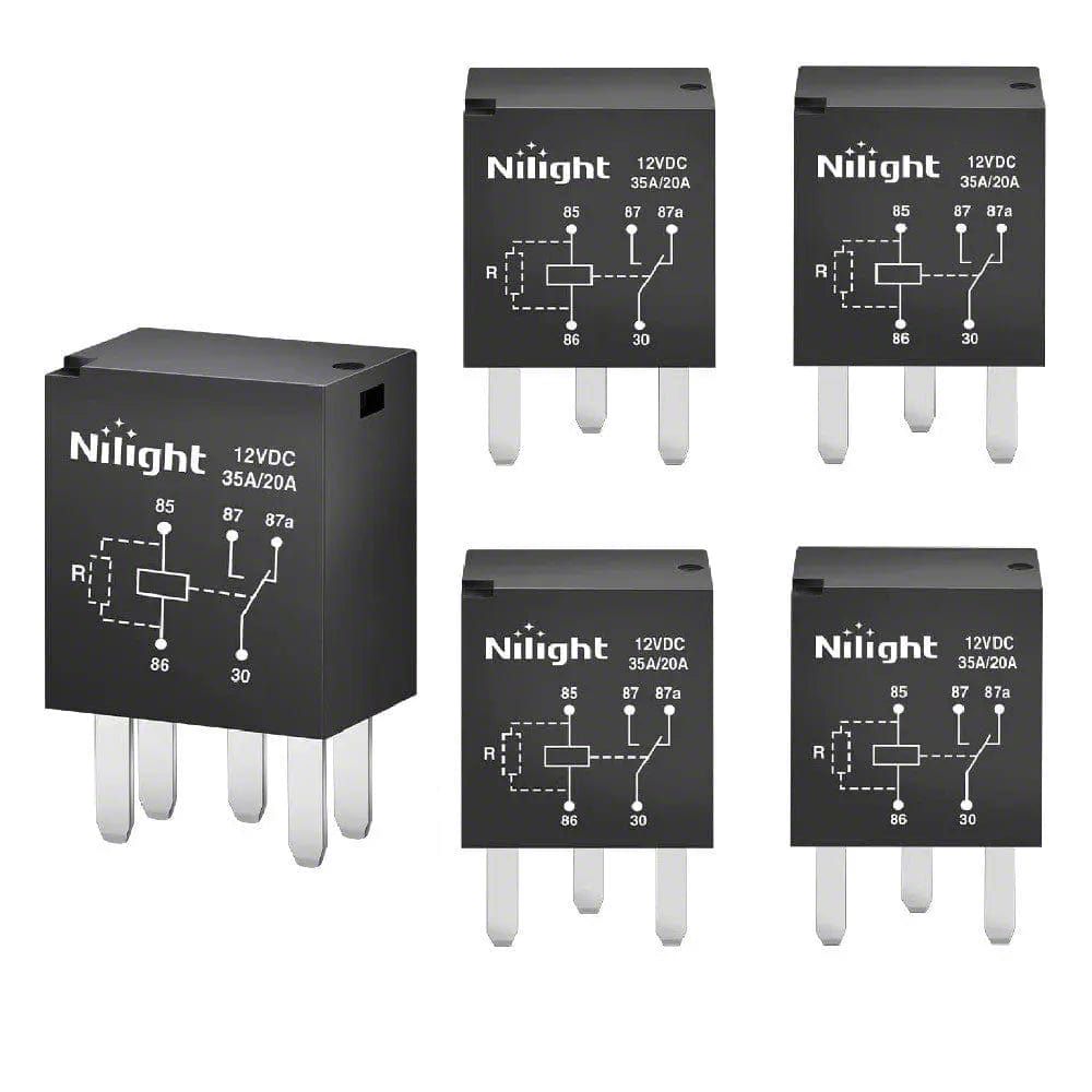 Nilight Charger 5-Pin SPST Electrical Relays; 5-Pack 50077D - Free Shipping