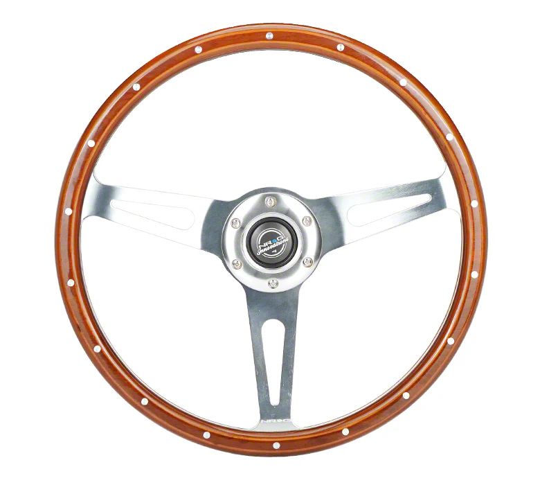 NRG Innovations Mustang Classic Wood Grain 380mm Steering Wheel with 18 ...