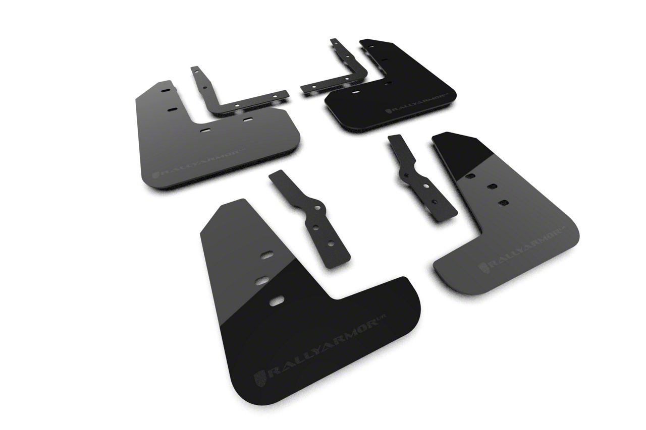 Rally Armor Mustang Black Mud Flaps with Metallic Black Logo; Front and ...