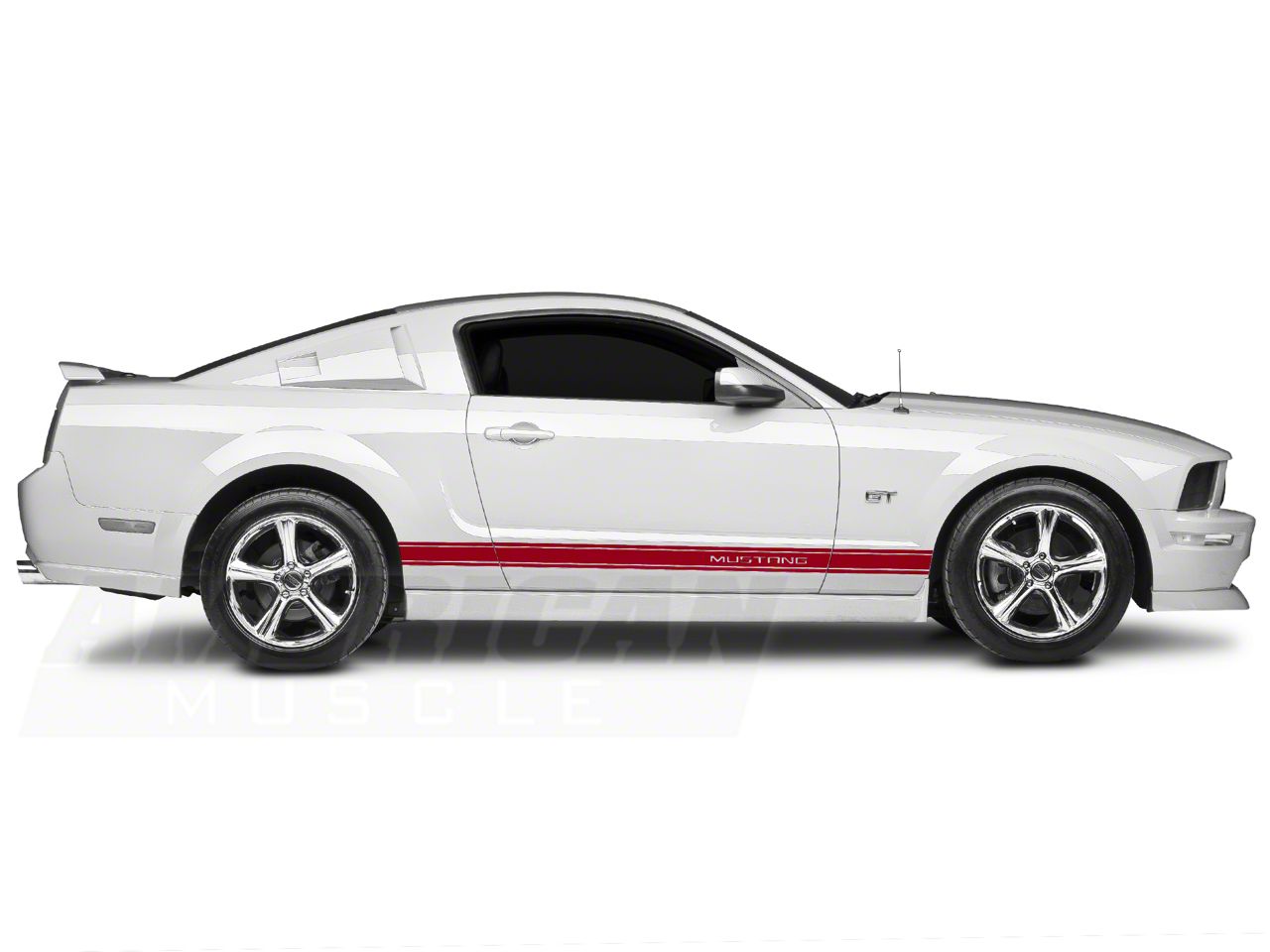 Mustang Rocker Stripes with Mustang Lettering; Red (05-14 Mustang ...