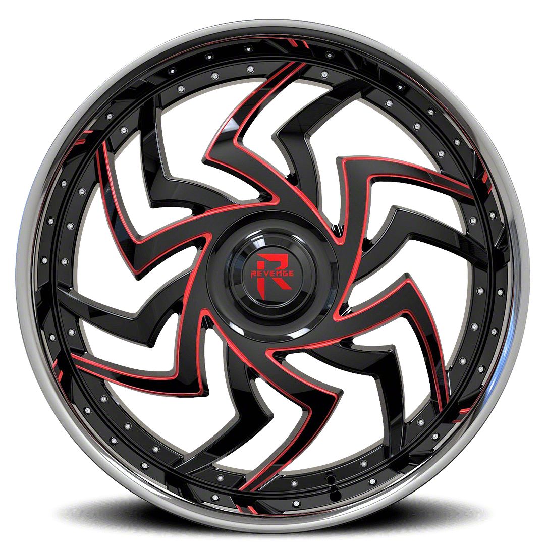 Revenge Luxury Wheels Challenger RL-107 Black Paint Red Milled with ...