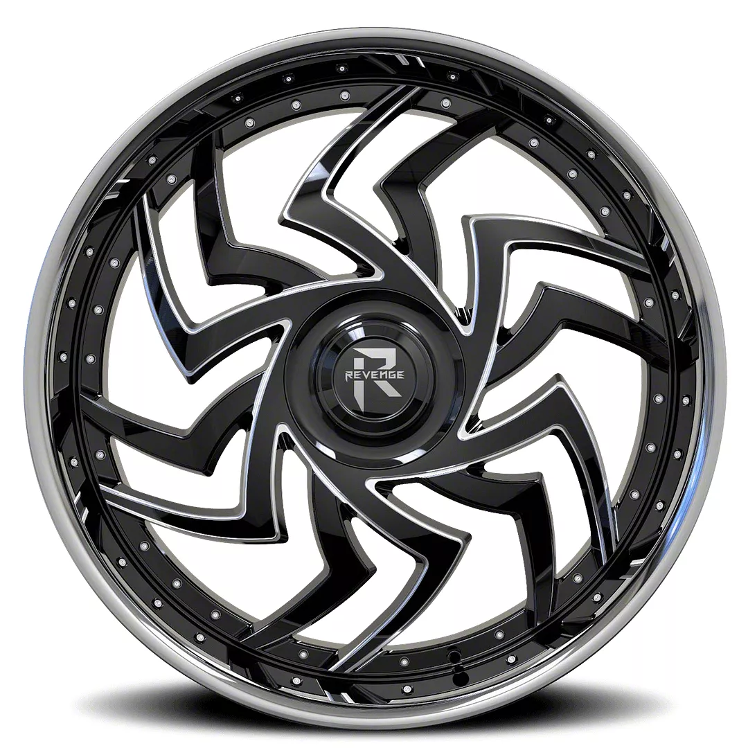 Revenge Luxury Wheels Charger RL-107 Black Milled Windows with Chrome ...