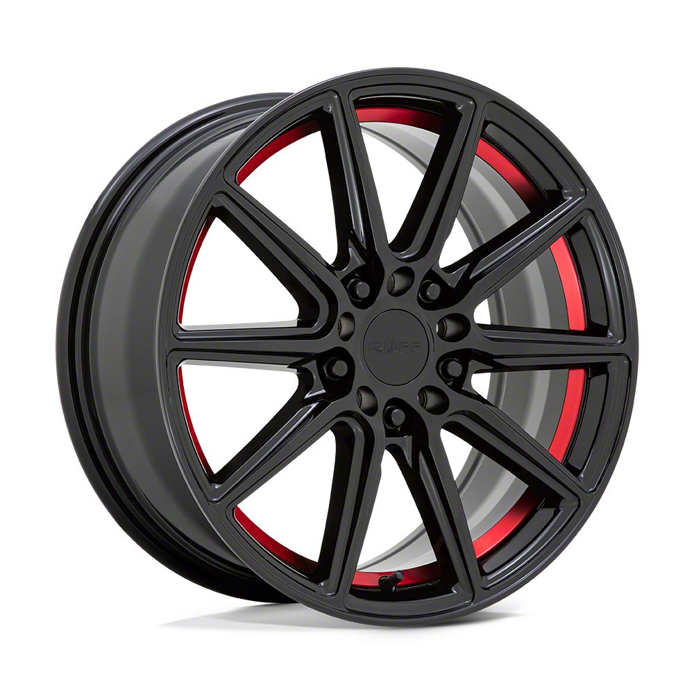 RUFF Mustang Throttle Gloss Black with Machined Red Inner Lip Wheel ...