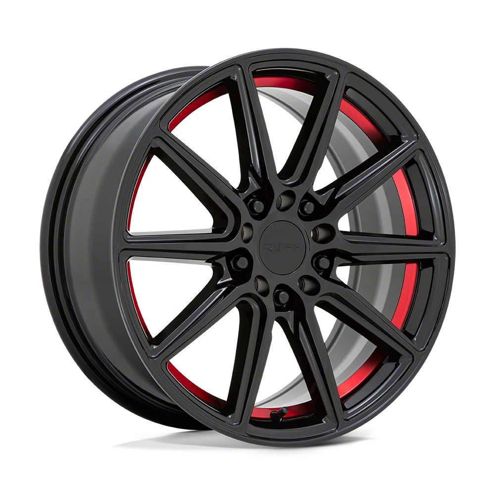 RUFF Mustang Throttle Gloss Black with Machined Red Inner Lip Wheel ...