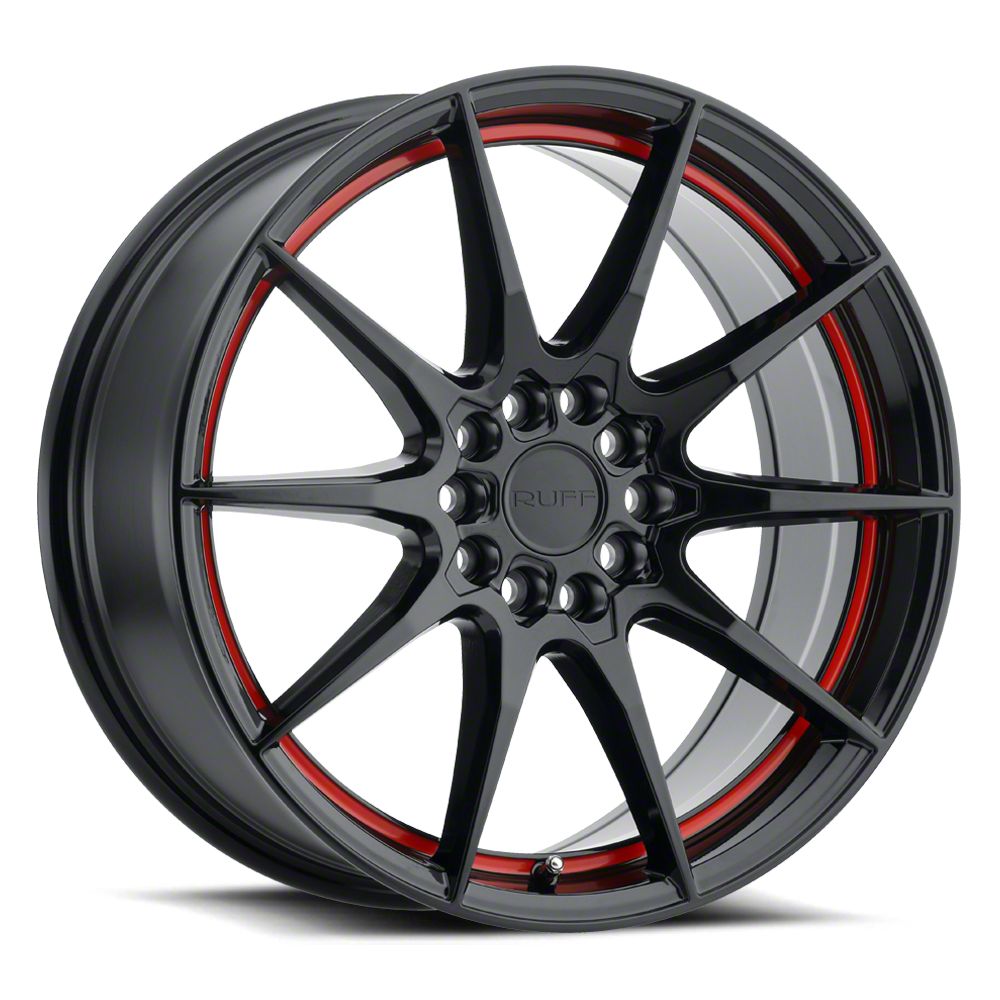 RUFF Mustang Speedster Gloss Black with Red Stripe Wheel; 18x8; 38mm ...