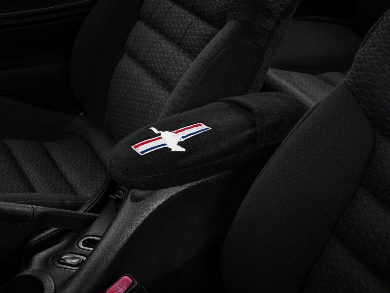 Mustang Center Console Cover with Running Pony Logo; Black (94-04 ...