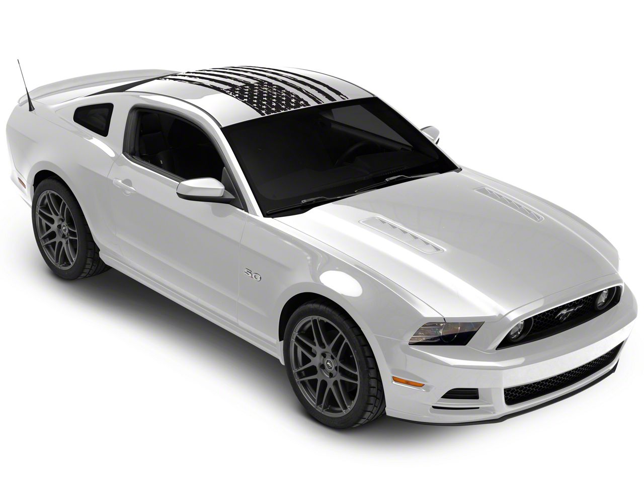 SEC10 Mustang Distressed Flag Roof Panel Decal; Gloss Black 430812 (10 ...