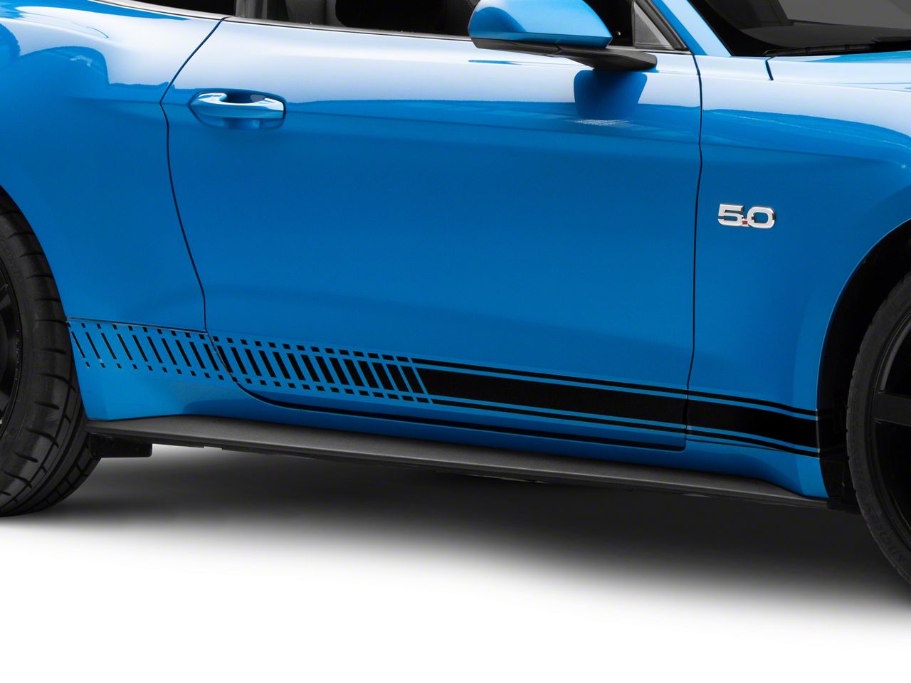 SEC10 Mustang Dashed Rocker Stripes; Gloss Black 431181 (Universal ...