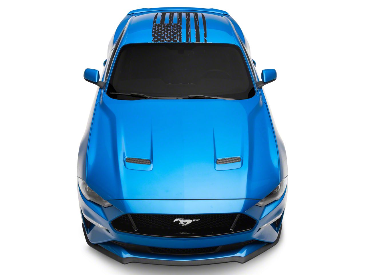 SEC10 Mustang Distressed Flag Roof Panel Decal; Matte Black 430817 (15 ...