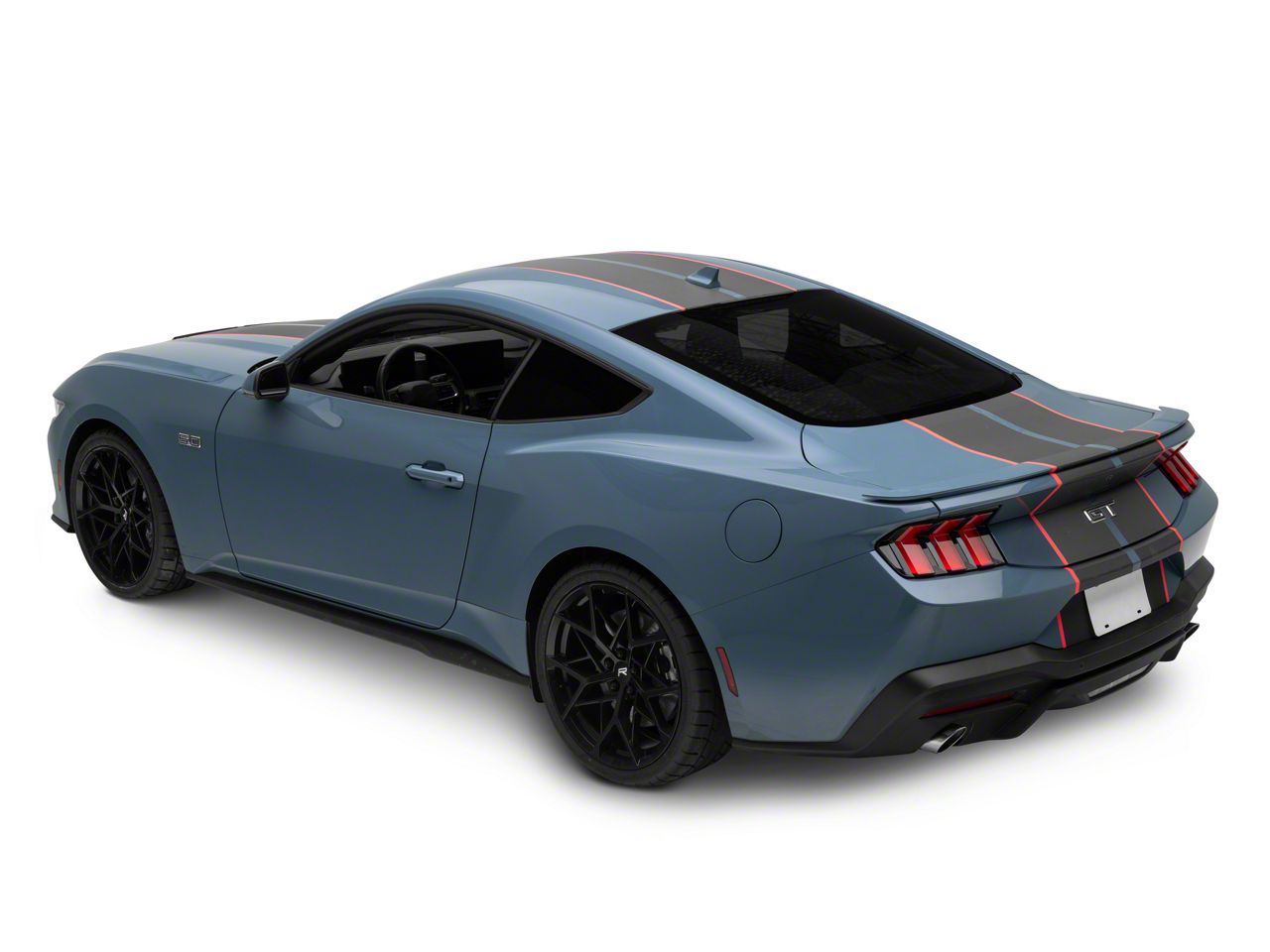 SEC10 Mustang Striped Full Length Stripes; Carbon Fiber/Red; 10-Inch ...