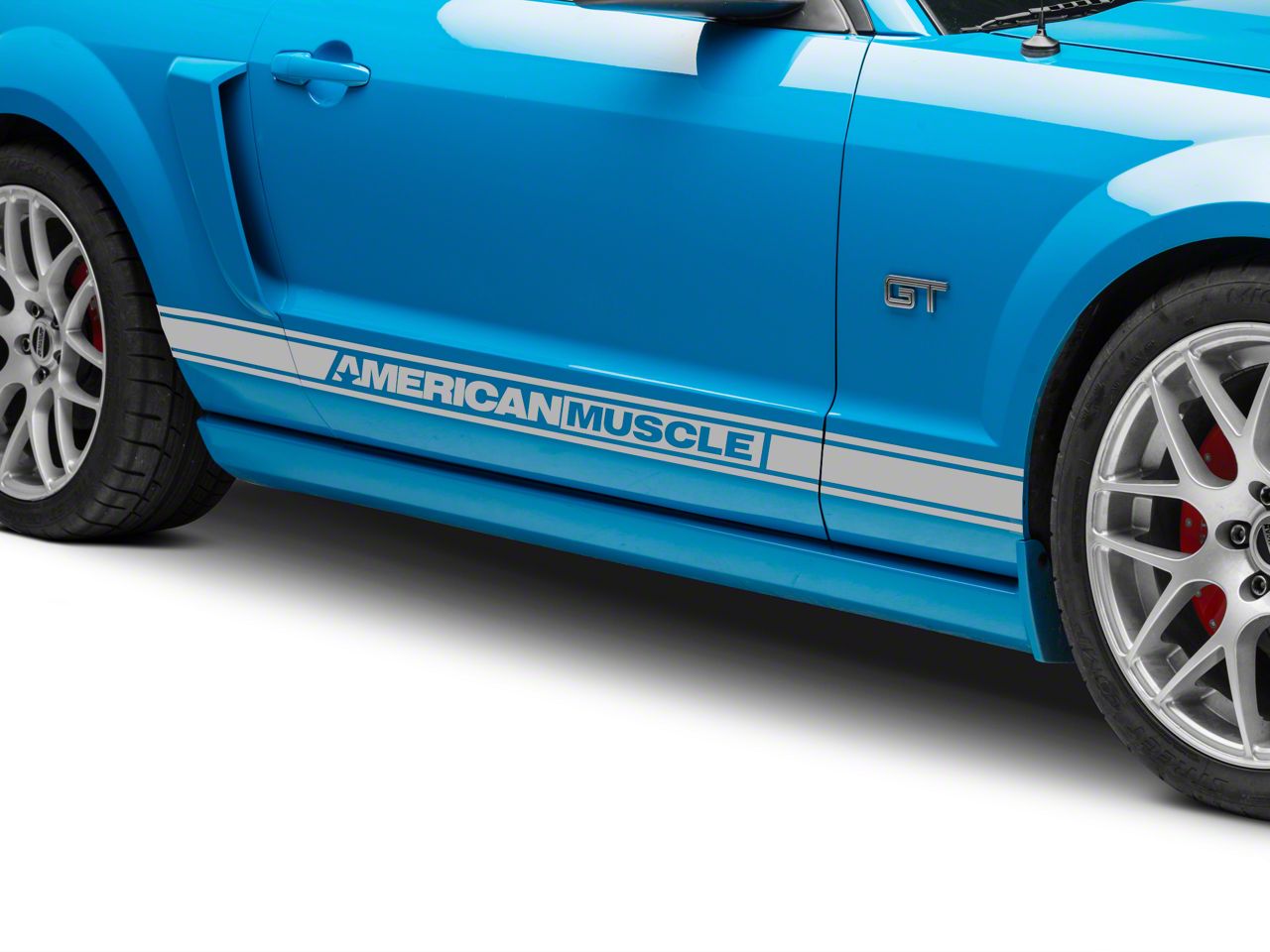 SEC10 Mustang Rocker Stripes with AmericanMuscle Logo; Silver 26185G05 ...