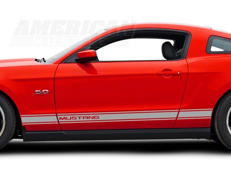 Mustang Rocker Stripes with Mustang Lettering; Silver (05-14 Mustang ...