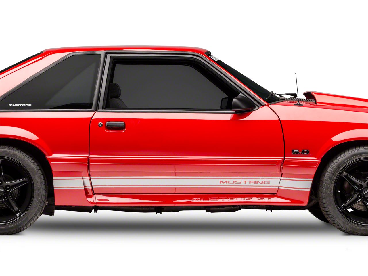 Mustang Rocker Stripes with Mustang Lettering; Silver (79-93 Mustang ...