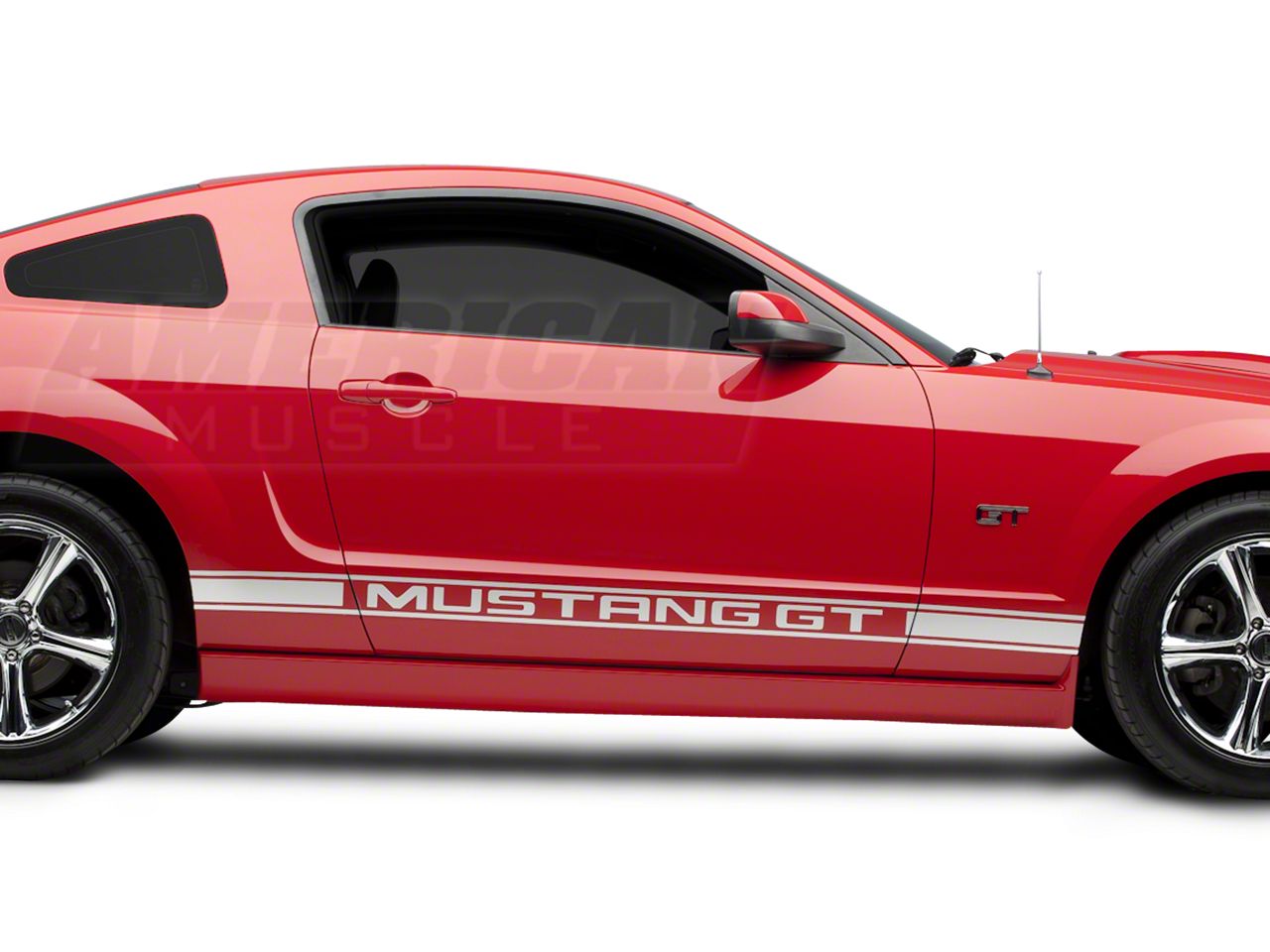 Mustang Rocker Stripes with Mustang GT Lettering; Silver (05-14 Mustang ...
