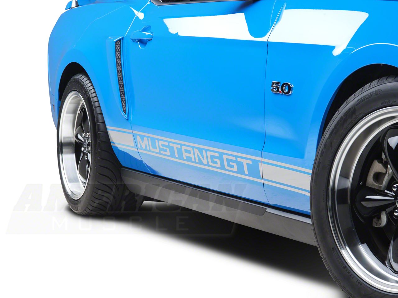 Mustang Rocker Stripes with Mustang GT Lettering; Silver (05-14 Mustang ...
