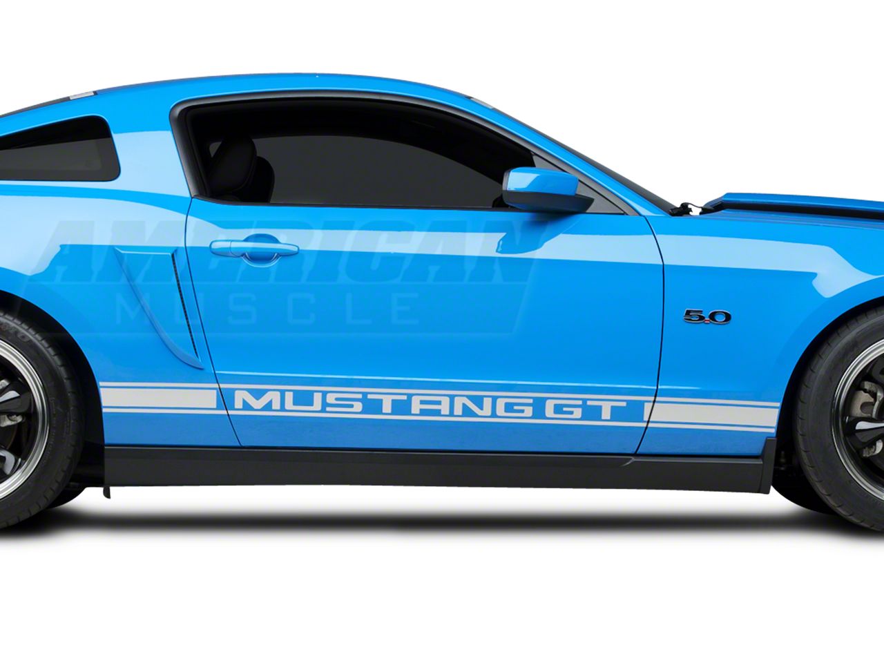 Mustang Rocker Stripes with Mustang GT Lettering; Silver (05-14 Mustang ...