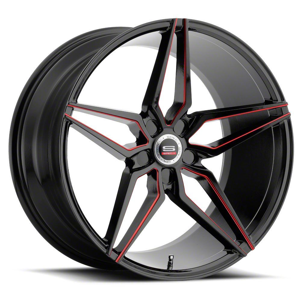 Spec-1 Challenger SPM-81 Gloss Black and Red Machined Wheel; 22x9; 15mm ...