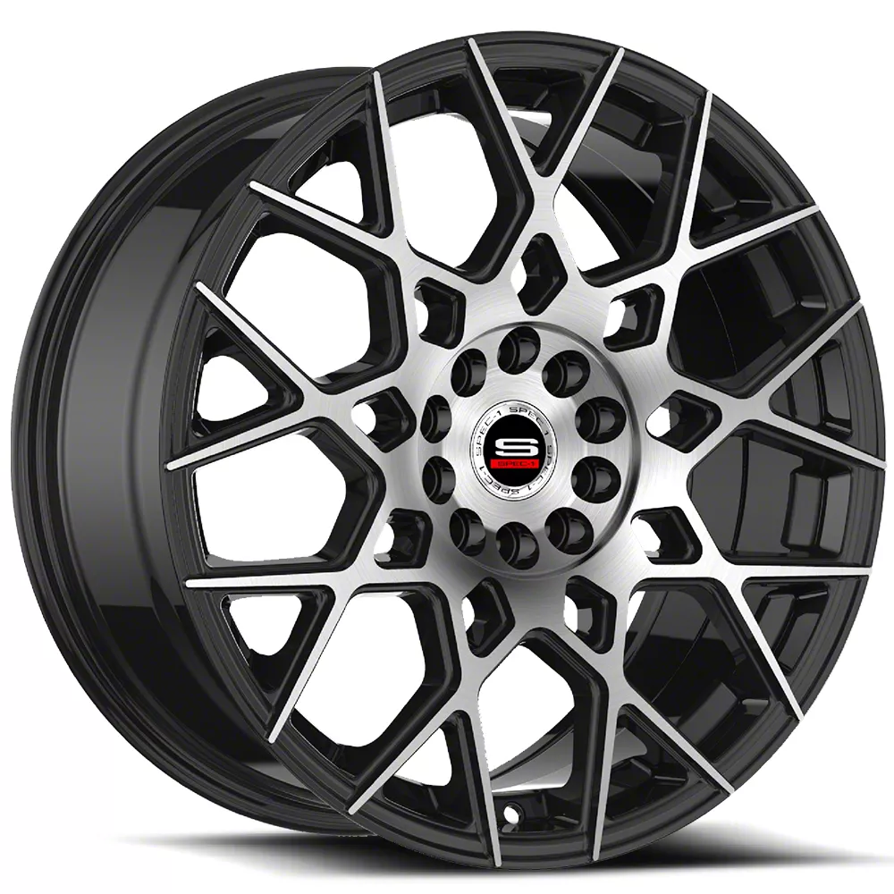 Spec-1 Mustang SP-52 Gloss Black and Machined Wheel; 17x7.5; 42mm Offset SP-5217753542BM (94-98 ...