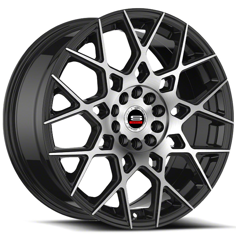 Spec-1 Mustang SP-52 Gloss Black and Machined Wheel; 17x7.5; 42mm ...